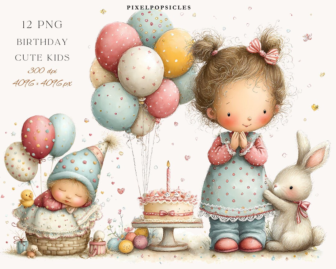 Birthday Kids Watercolor Clipart: Whimsical Cake Designs (digital Png ...