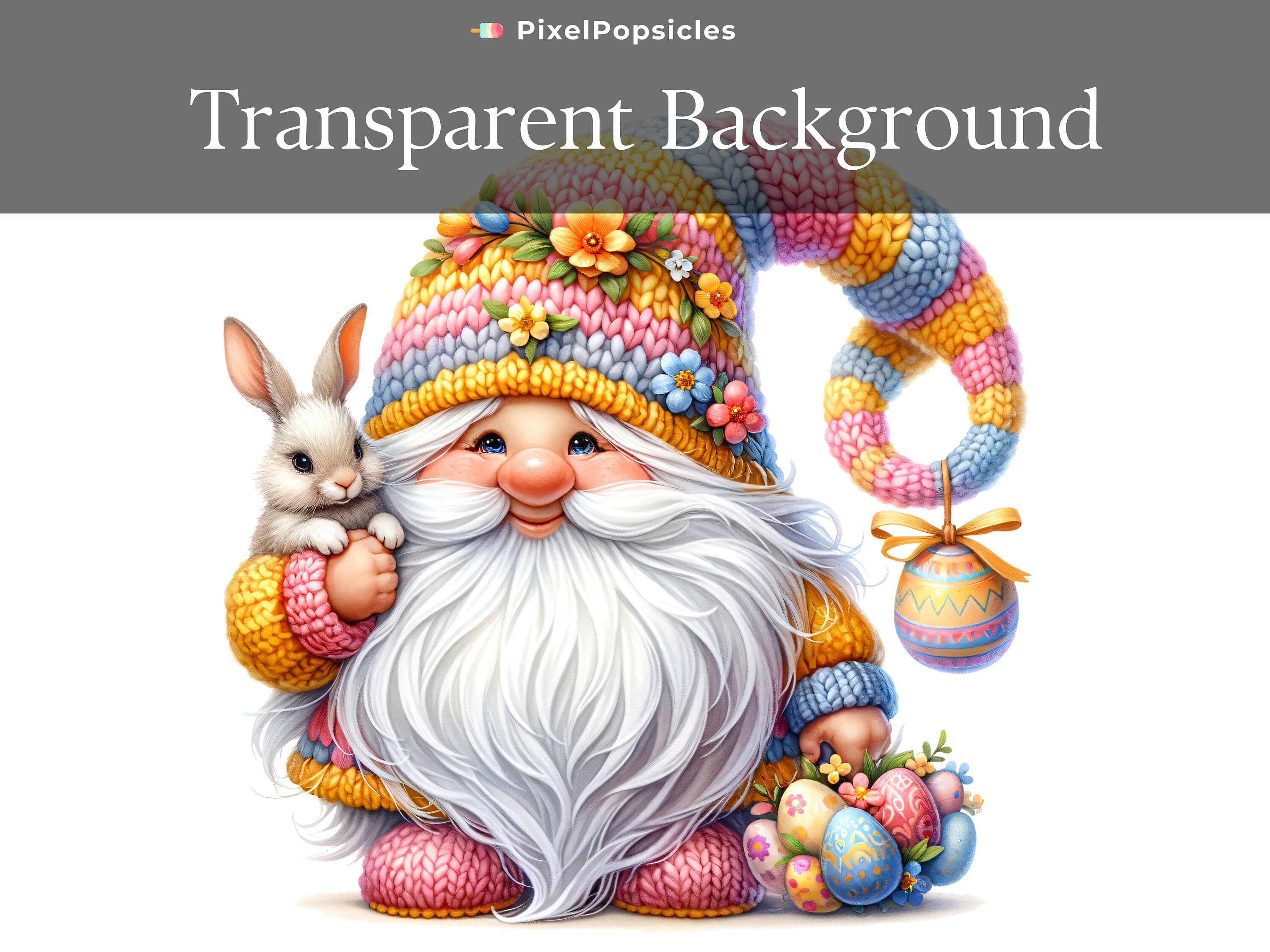 10 Easter Gnomes Watercolor Clipart PNG, Spring Flowers Easter Eggs ...