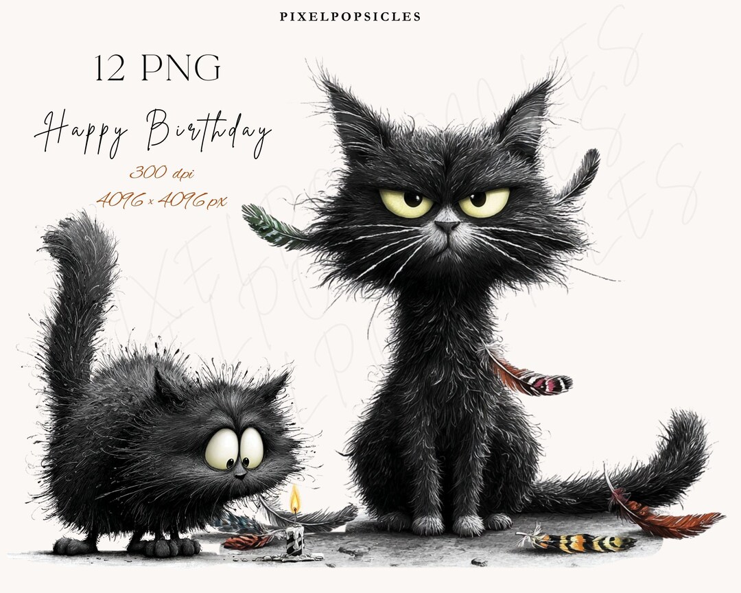Birthday Cats Clipart Bundle: Watercolor Kitten Illustrations (instant ...