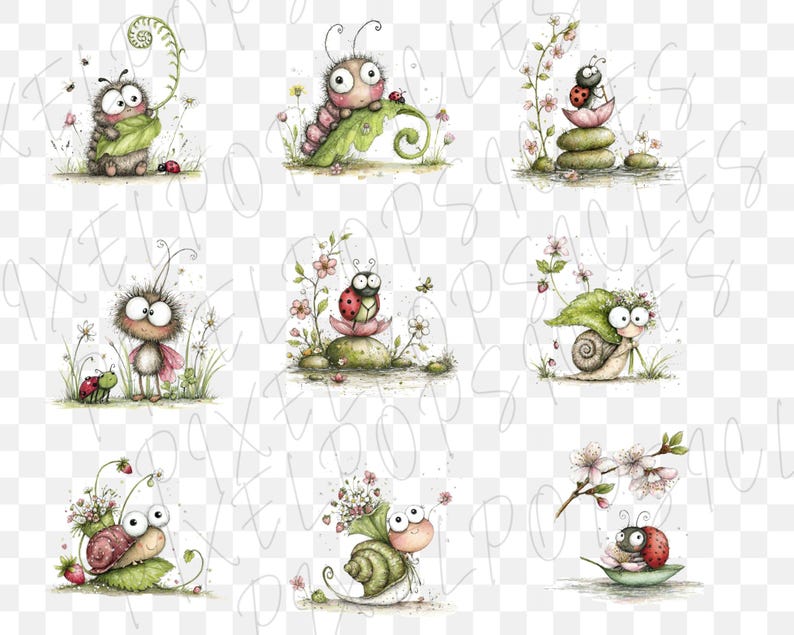 Spring Bugs Clipart Bundle | 32 PNG Transparent | Watercolor Insects ...