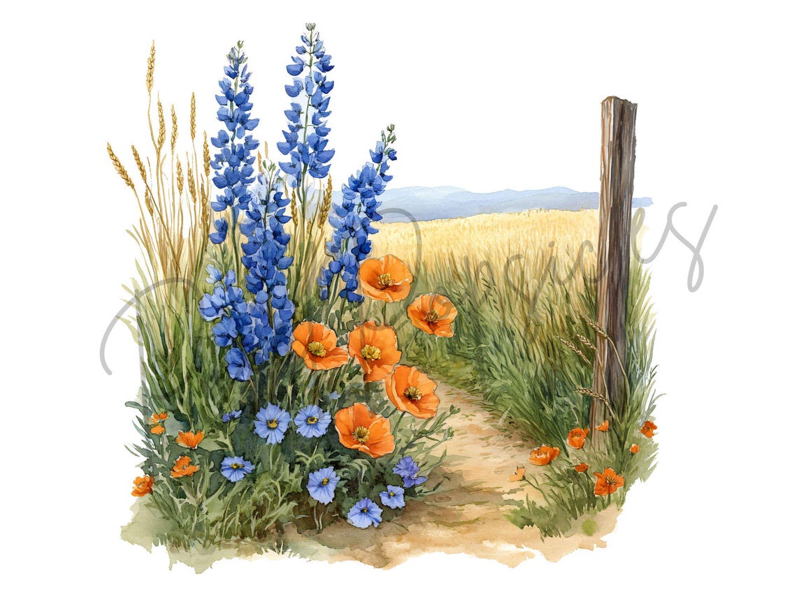 Watercolor Flower Path Illustration: Scenic Floral Trail Art (digital ...