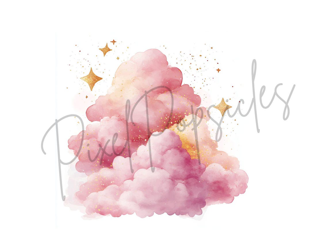 Pink Clouds Clipart: Watercolor Magic Clouds JPG (digital Download) - Etsy