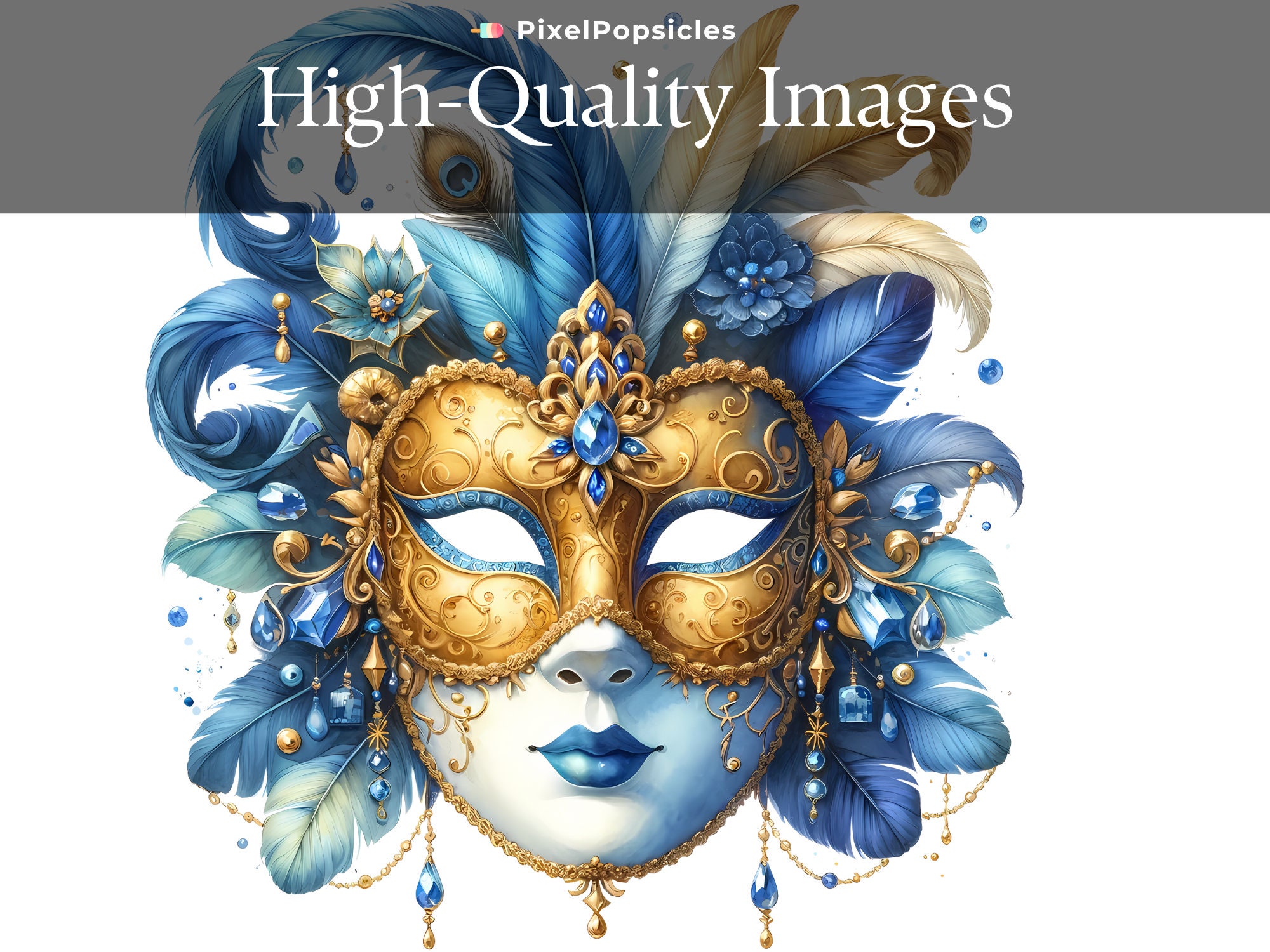 Masquerade Masks Clipart Watercolor PNG Set 10 Venetian Mask, Mardi ...