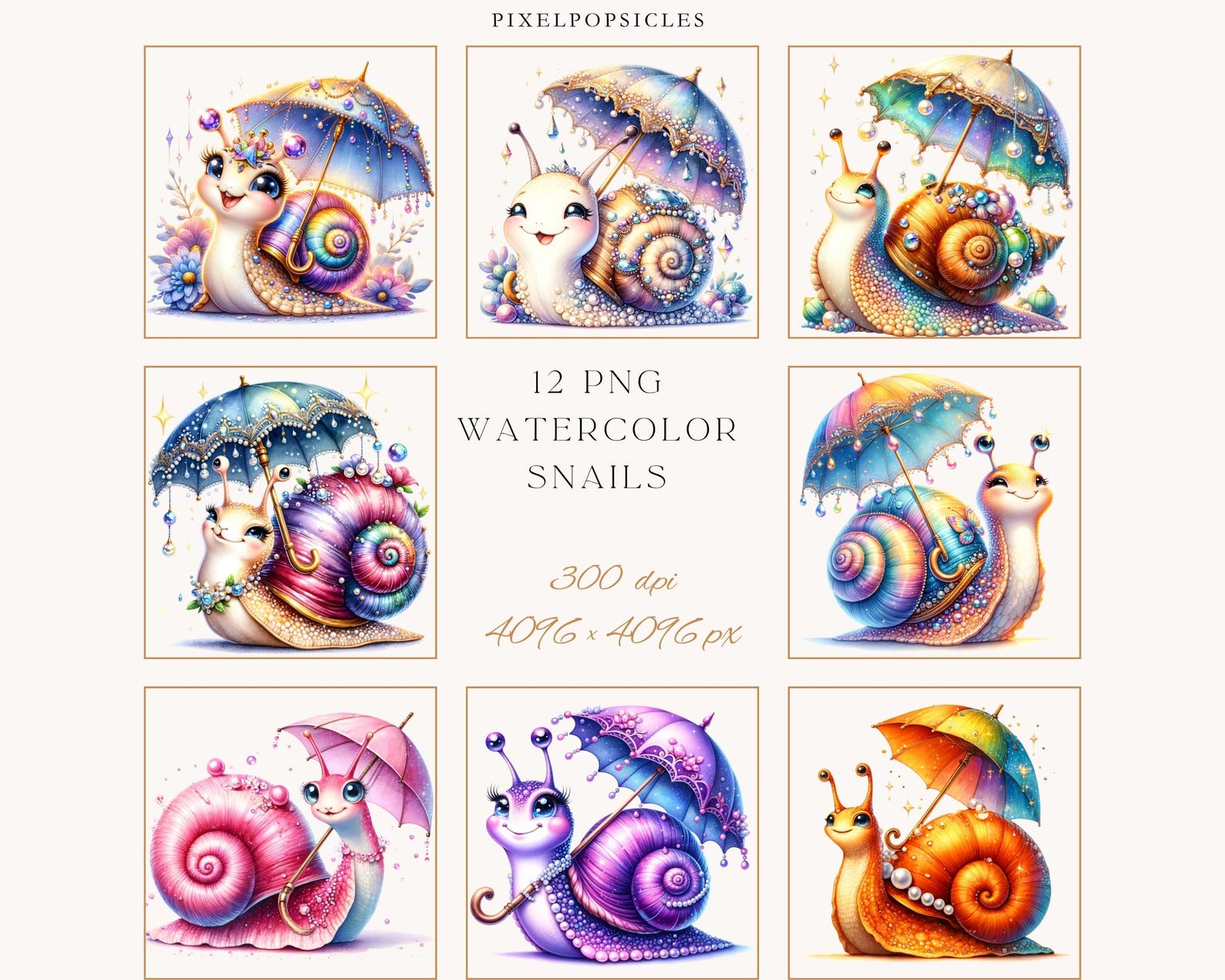 Watercolor Snails Clipart: 12 PNG Spring Graphics (digital Download) - Etsy