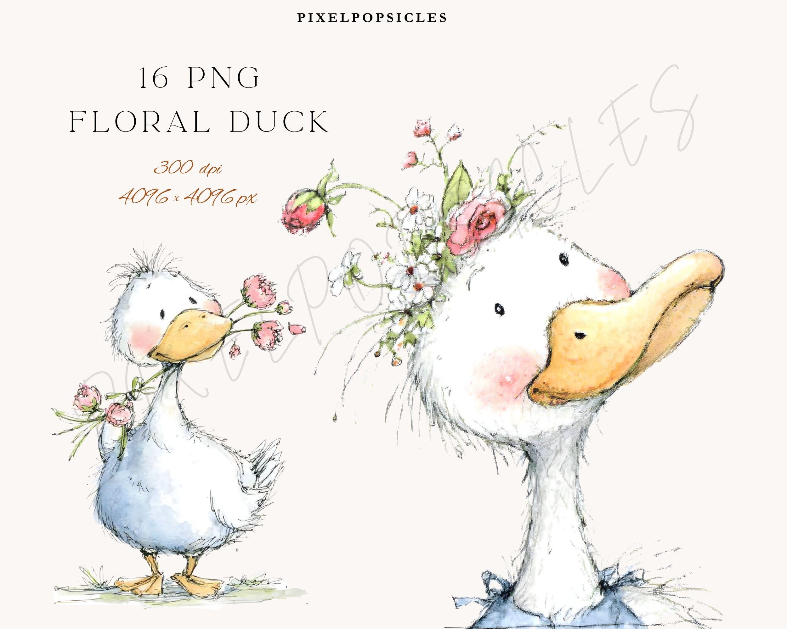 Watercolor Duck Clipart – Baby Farm Animals, Spring Floral PNG (16 ...