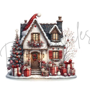 Watercolor Christmas House Clipart: Holiday PNG Images (digital ...