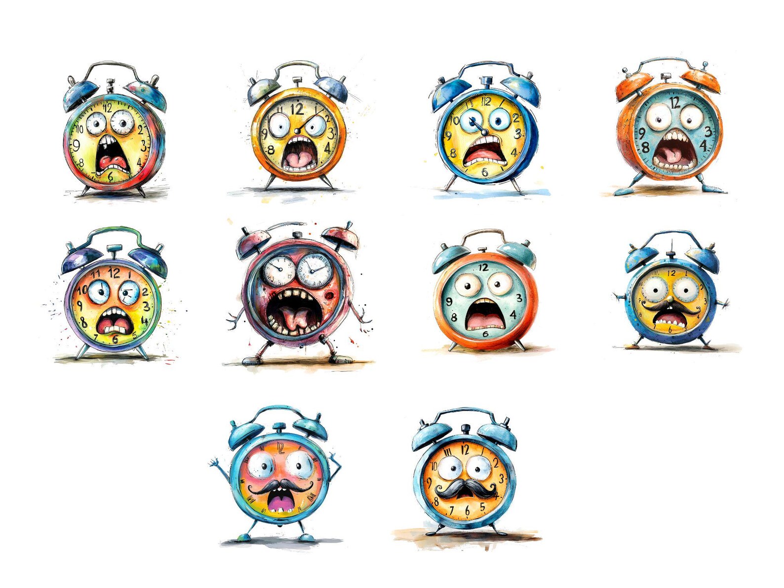 Funny Clock Clipart | Digital Printable Vector Clock Face for Creative ...