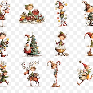 Whimsical Christmas Elf Clipart: Holiday PNG Images (digital Download 1 ...