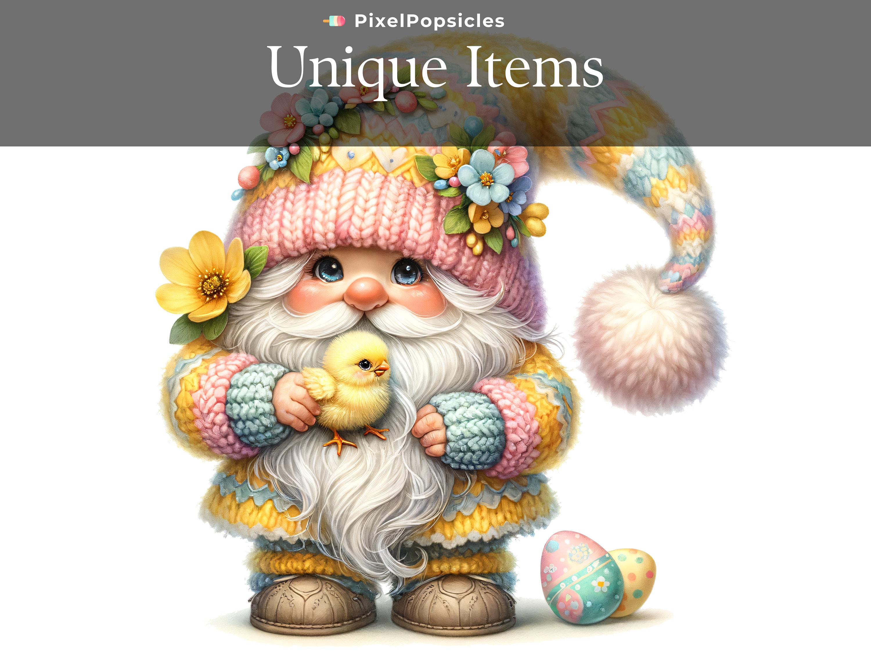 10 Easter Gnomes Watercolor Clipart PNG, Spring Flowers Easter Eggs ...