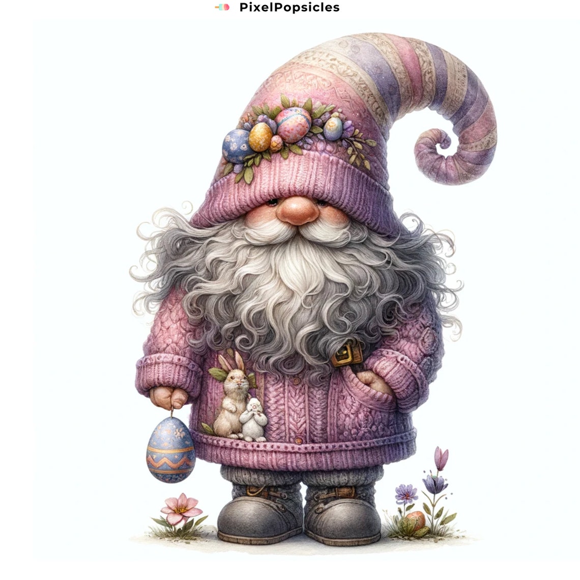 10 Easter Gnomes Watercolor Clipart PNG, Spring Flowers Easter Eggs ...
