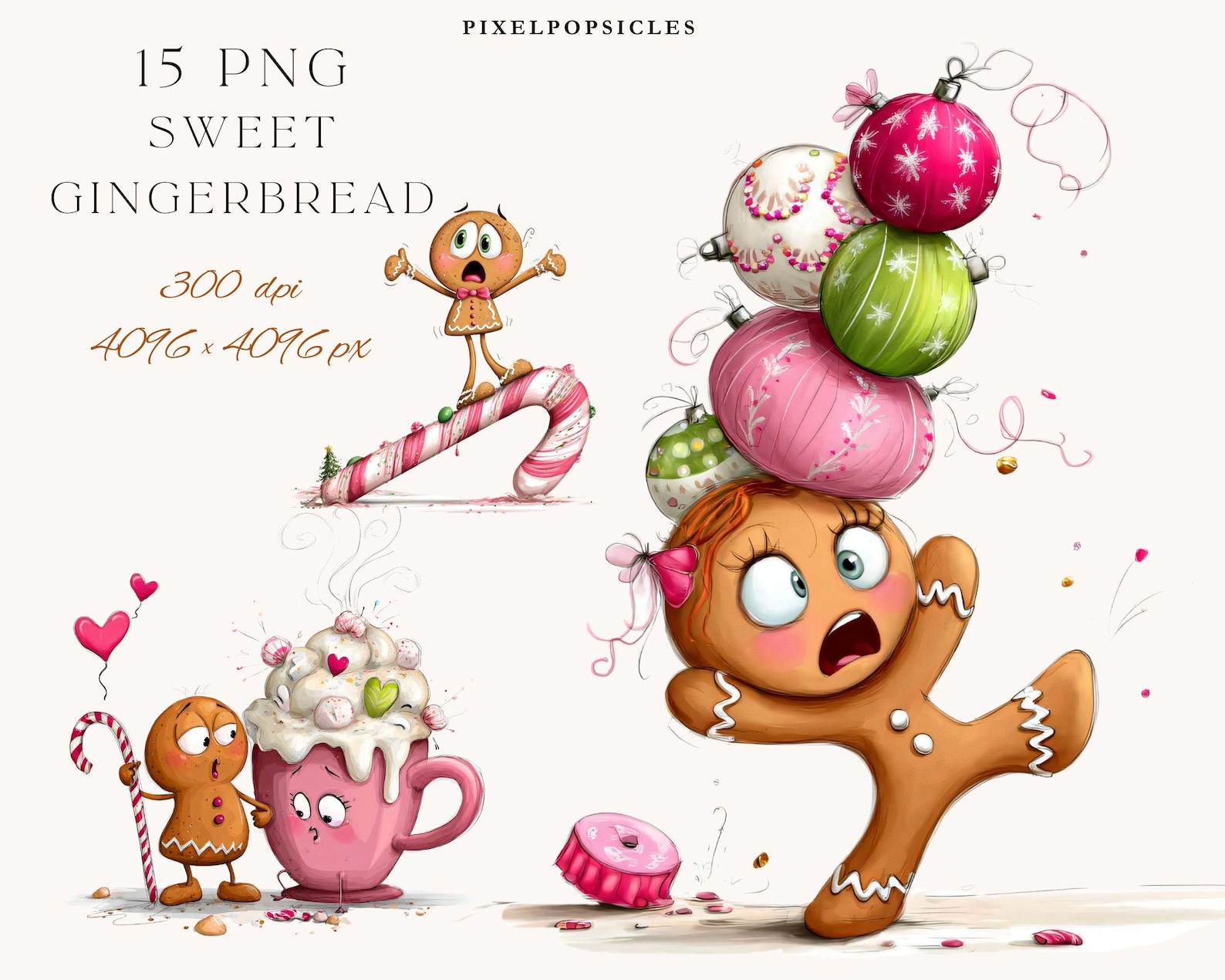 15 Sweet Watercolor Gingerbread Clipart: Christmas Cookie PNG Bundle ...