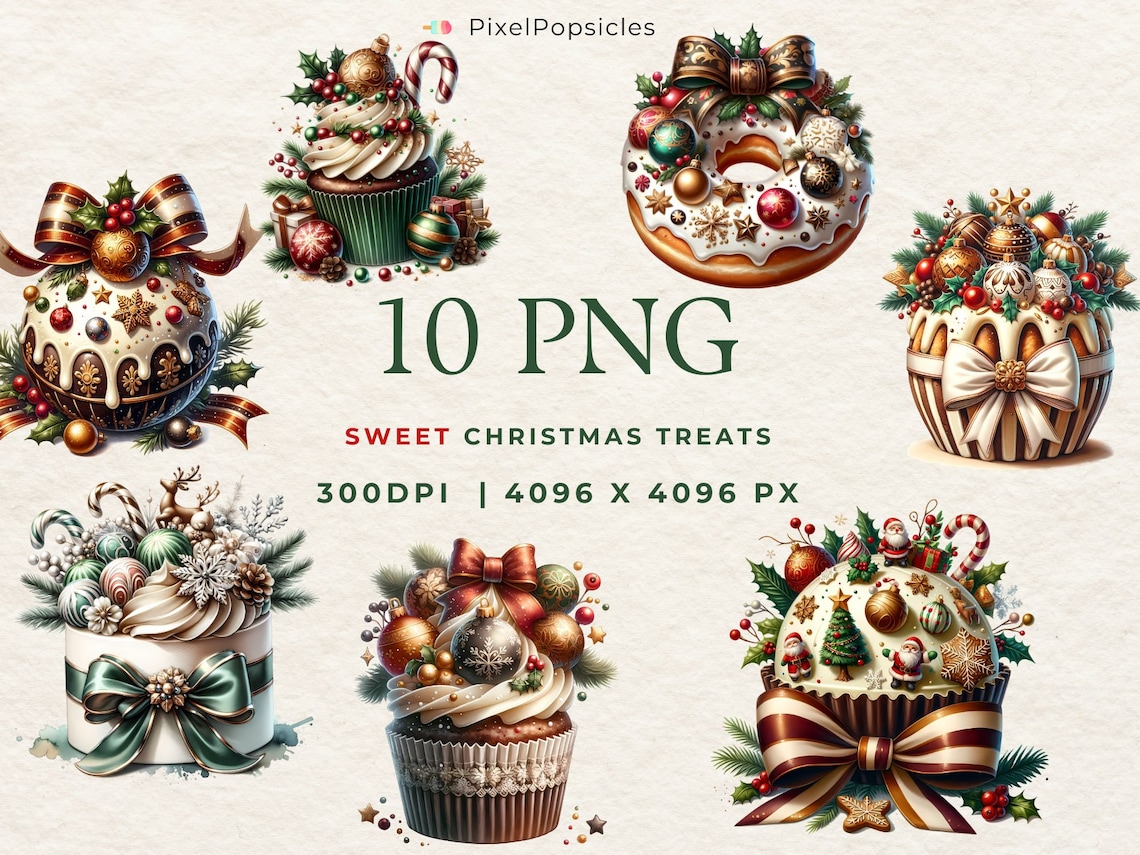Christmas Sweets Clipart 10 PNG Bundle, Holiday Treats Graphics ...