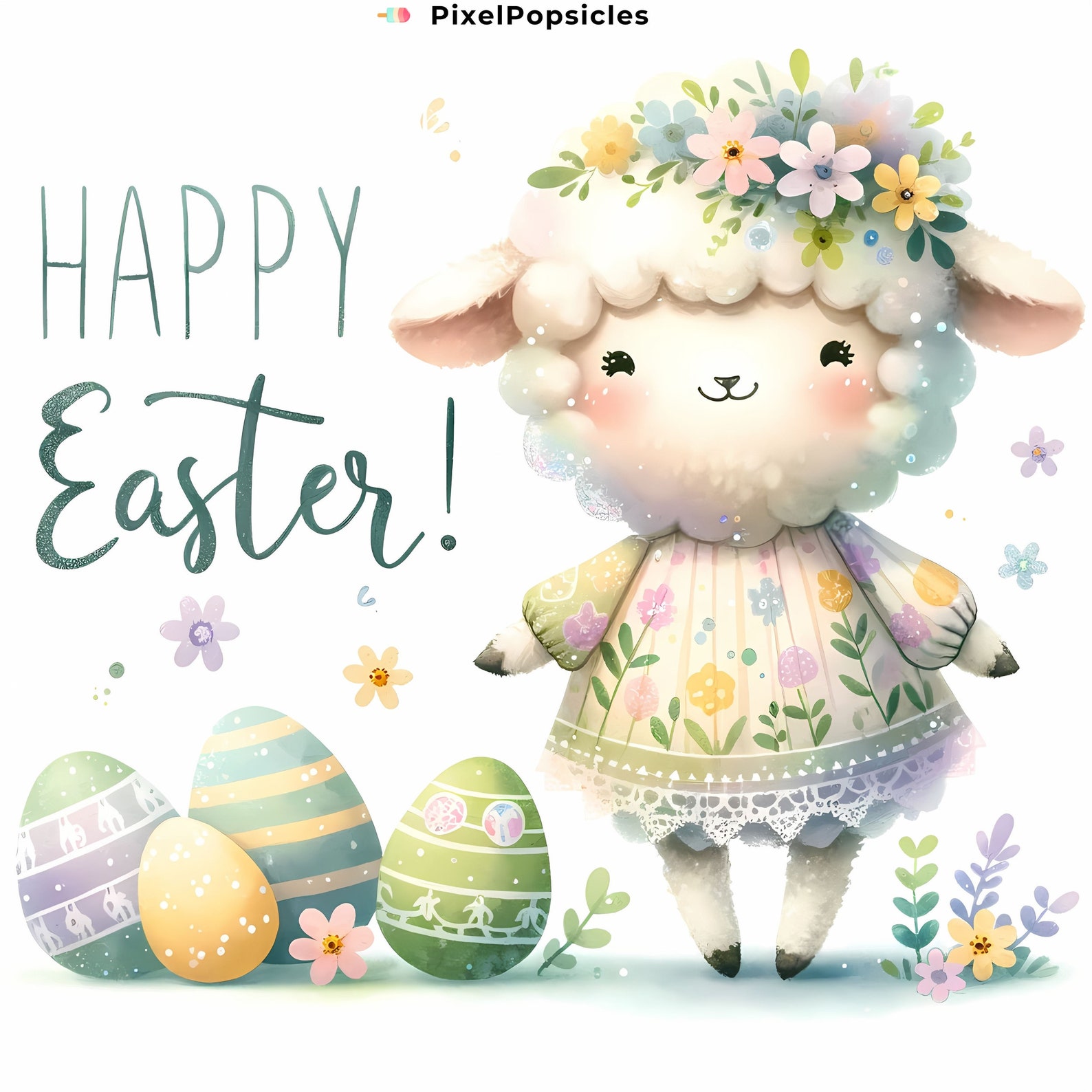 4 Easter Lambs With Flowers Clipart JPG, Scrapbooking , Card Making ...