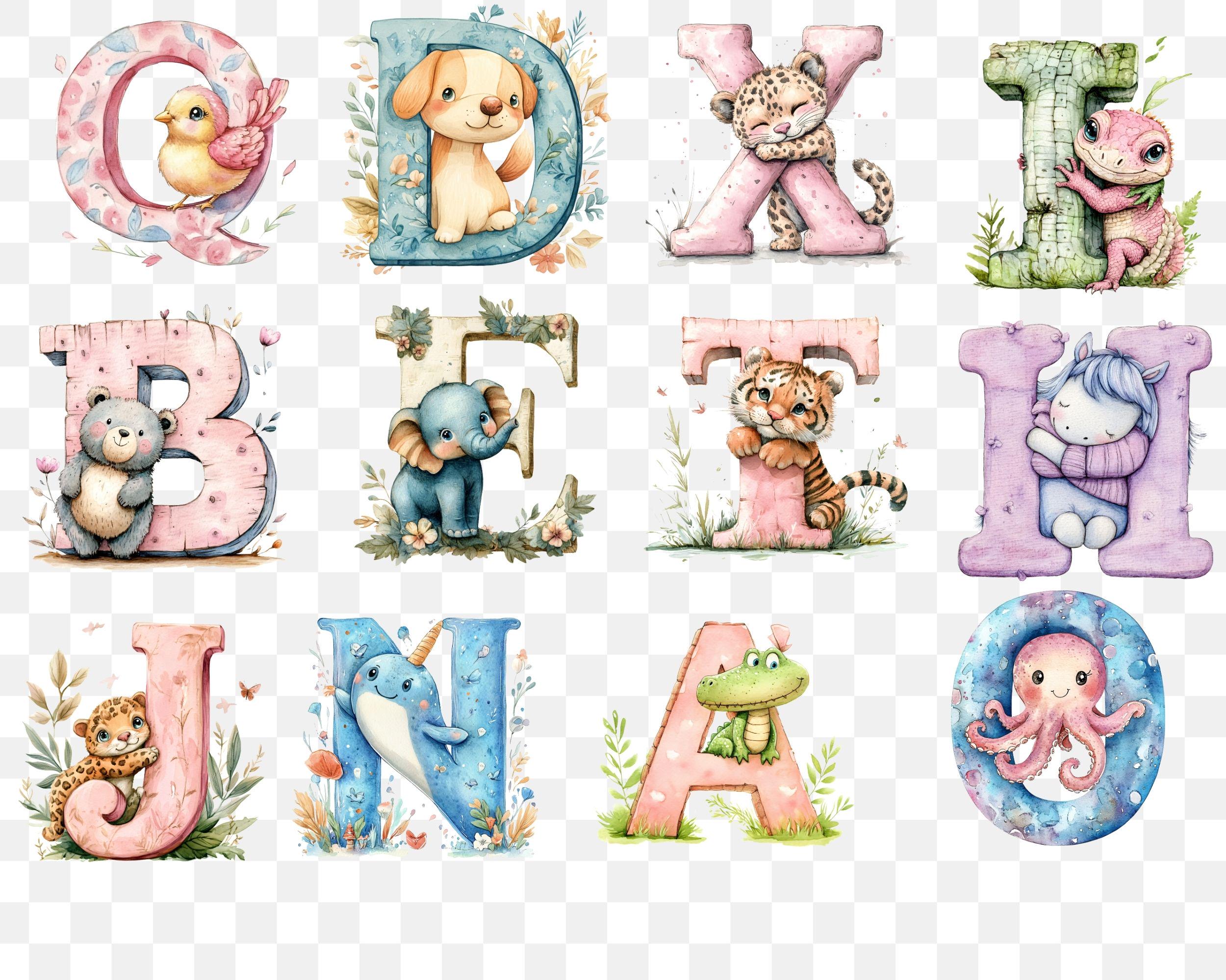 Watercolor Animal Alphabet Clipart – Nursery ABC Illustrations (digital ...