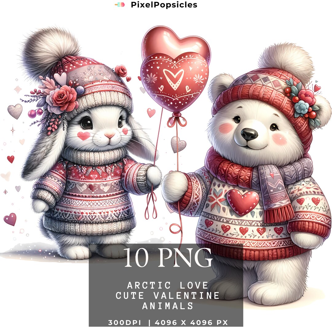 10 Valentines Watercolor Clipart PNG Bundle , Cute Valentines Day ...