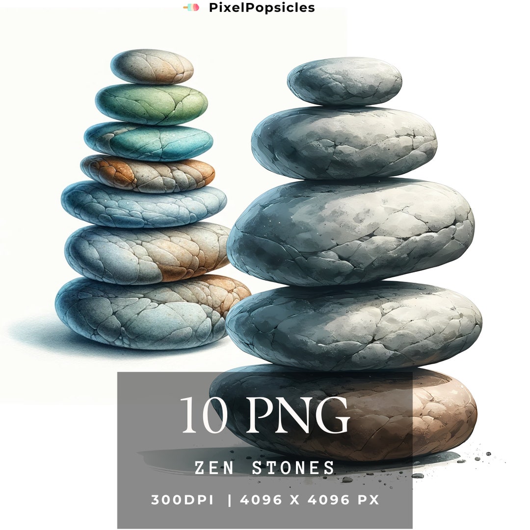 10 Zen Stones Clipart, Meditation Stones, Printable Watercolor Clipart ...