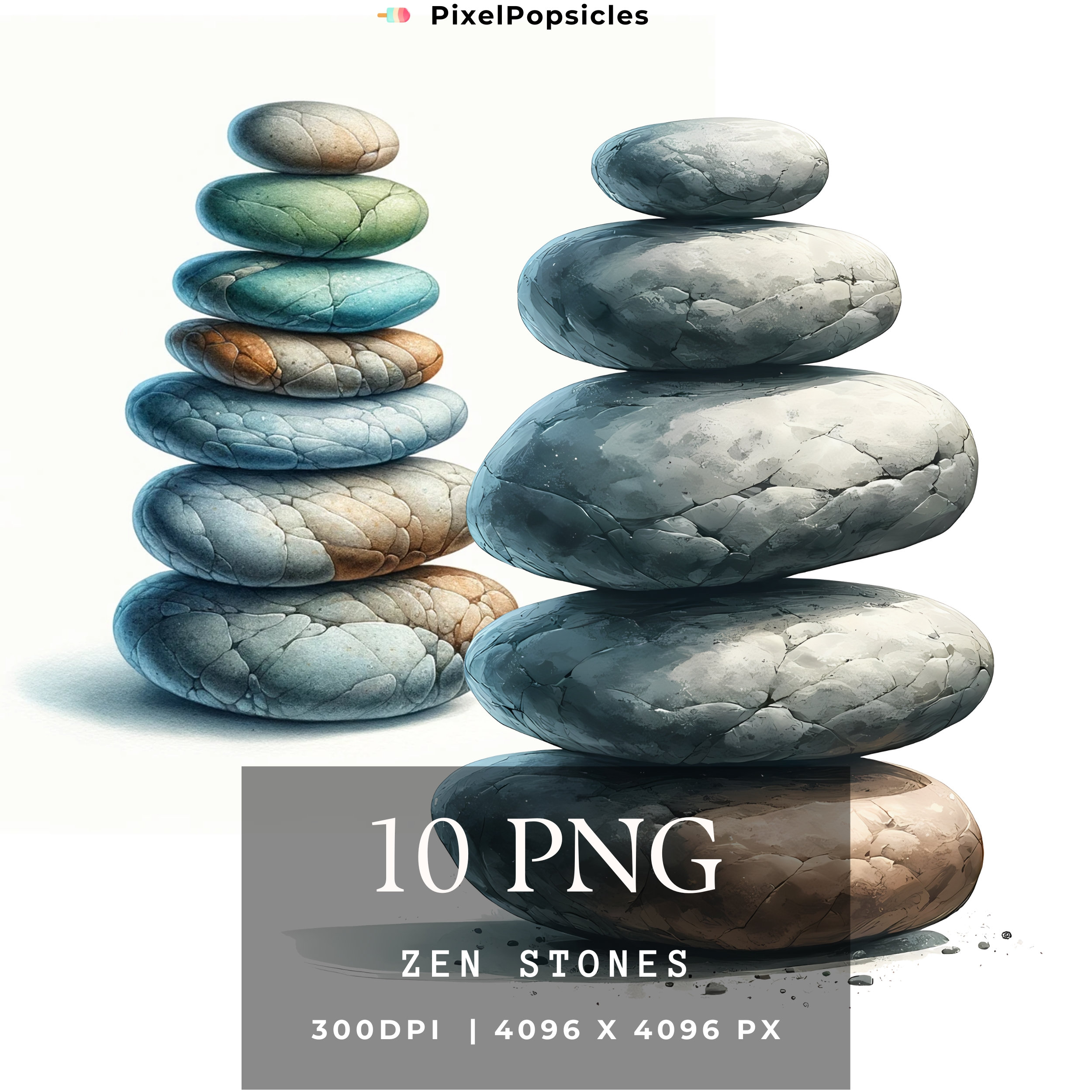 10 Zen Stones Clipart, Meditation Stones, Printable Watercolor Clipart ...