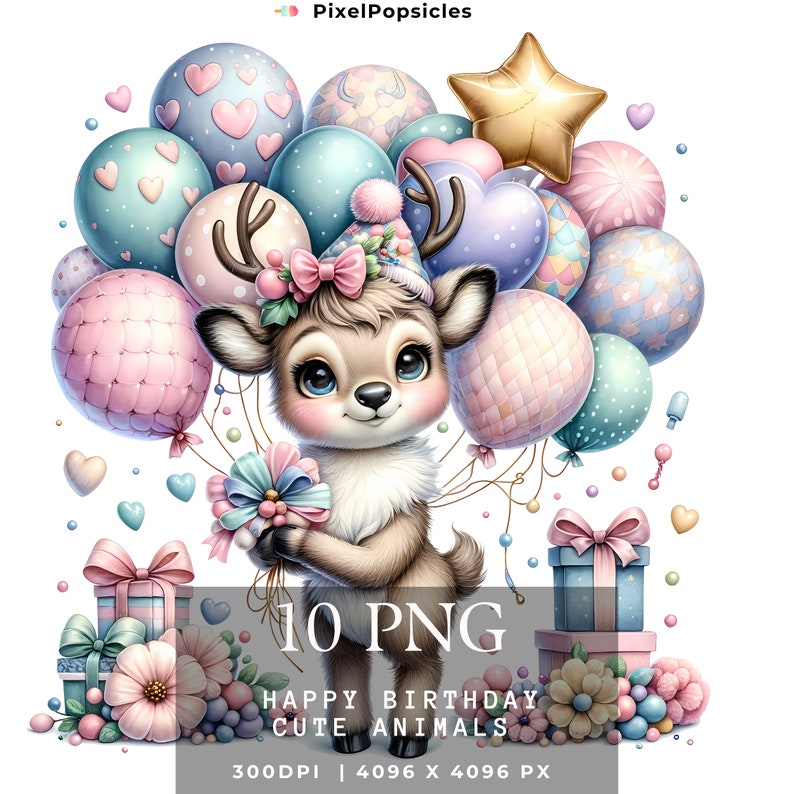 Happy Birthday Animal Clipart, 10 PNG Watercolor, Junk Journal, Card ...