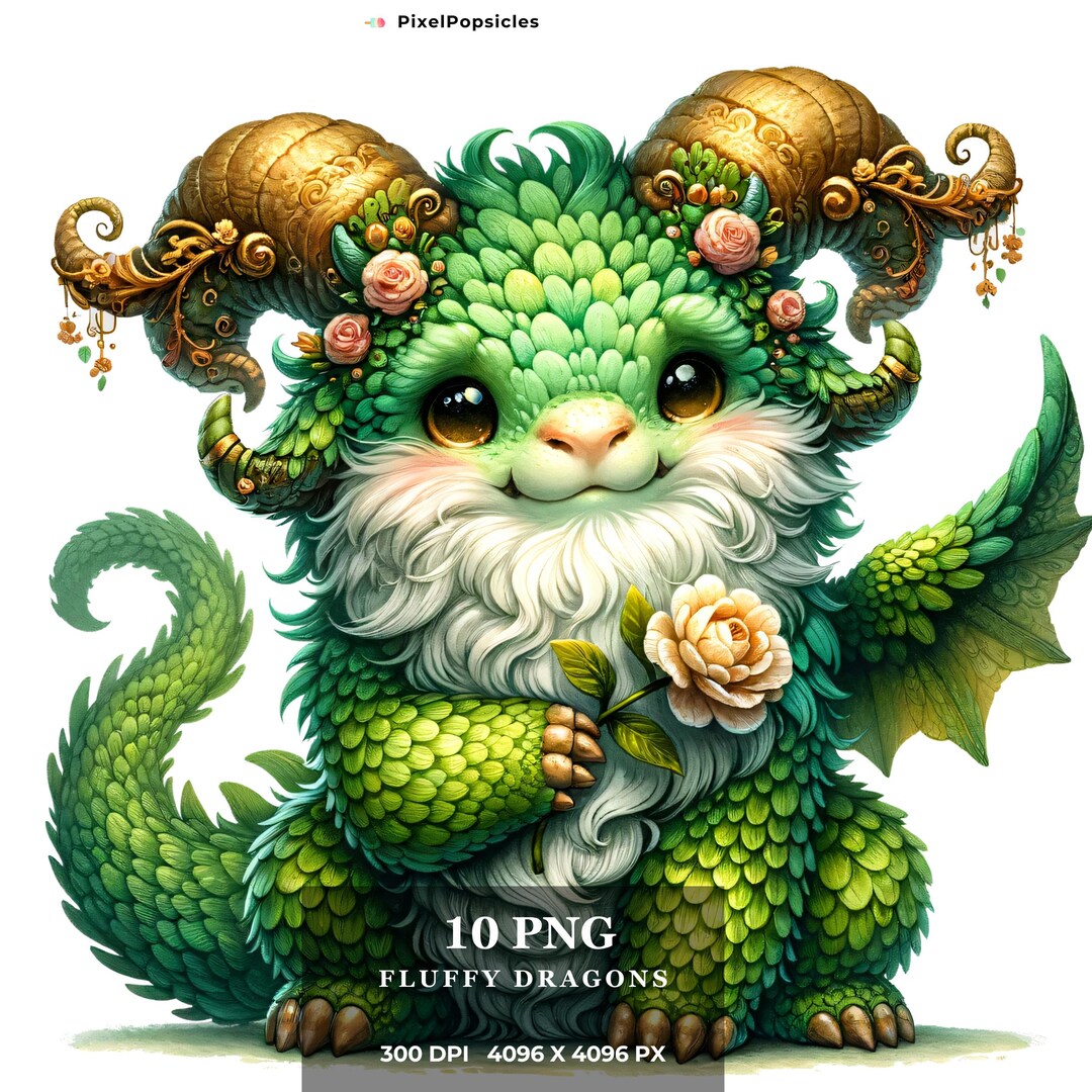 Cute Fluffy Dragon Clipart Bundle,high-quality Pngs, Fantasy Watercolor ...