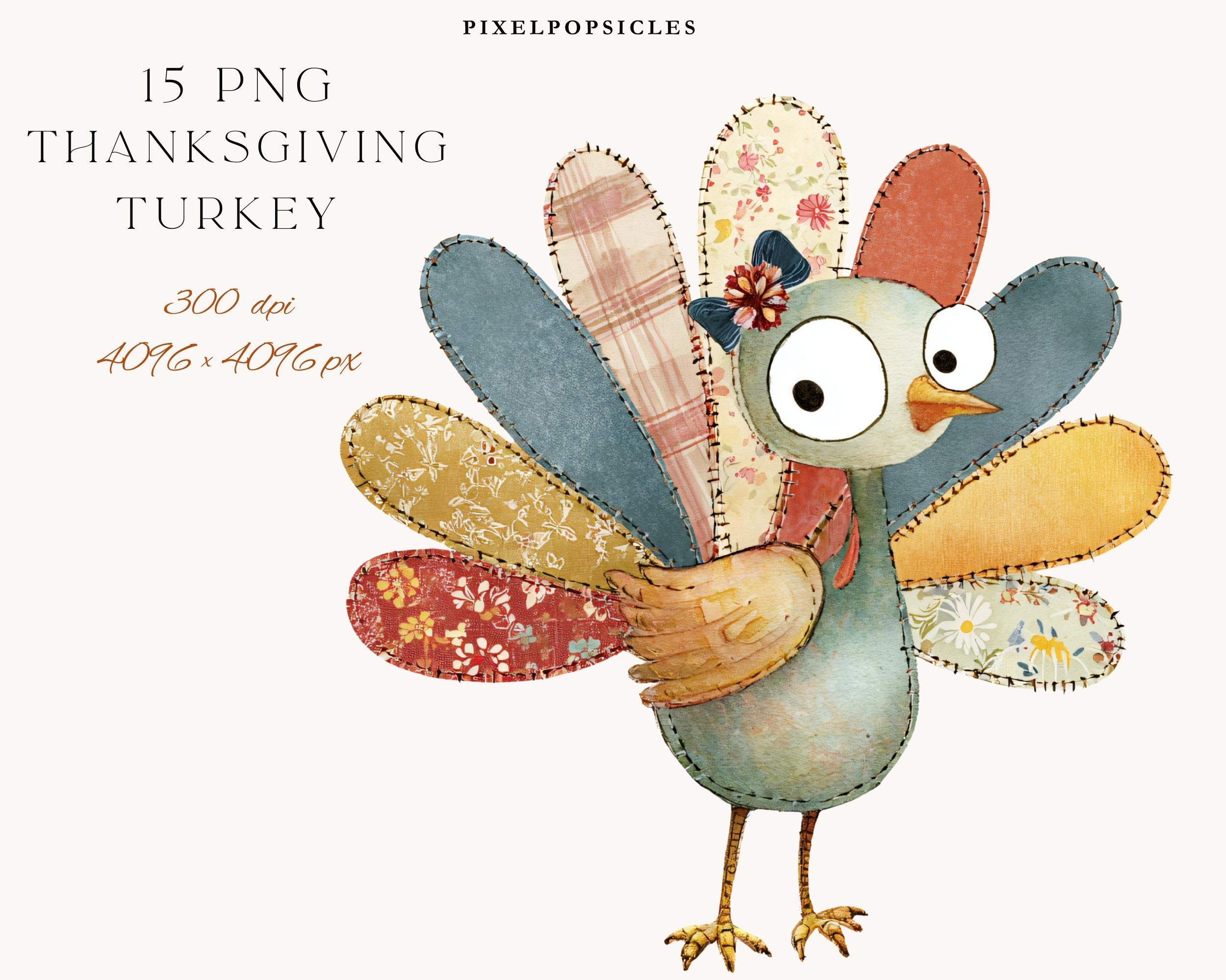 Watercolor Turkey Clipart: Patchwork Fall Animal PNG (digital Download ...