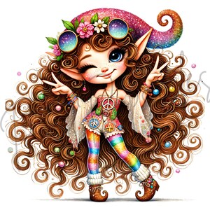 Hippie Elves Watercolor Clipart PNG: Tie Dye Sublimation Design ...