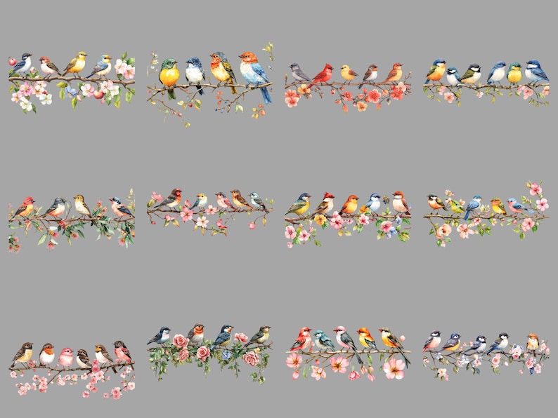 Watercolor Birds Clipart: Whimsical Illustrations Digital Download PNG ...