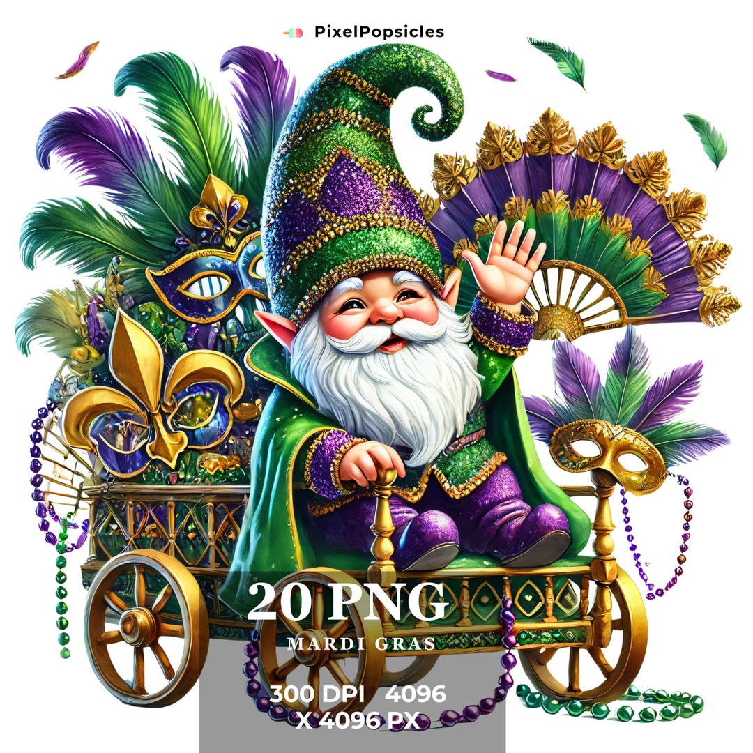 20 Mardi Gras Gnome PNG, Festival Party Gnome Clipart Commercial Use ...