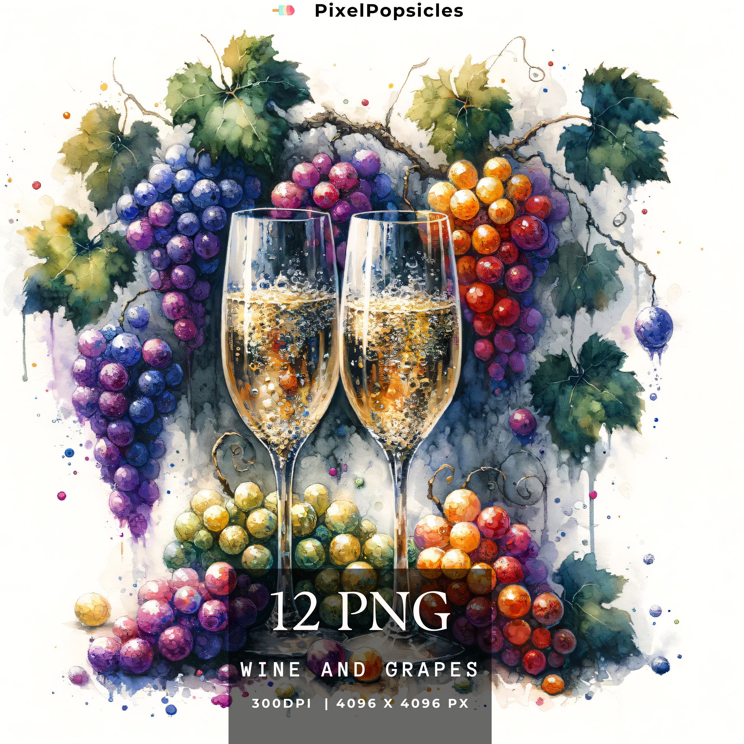 Watercolor Wine Clipart Bundle of 12 Transparent Background Digital ...