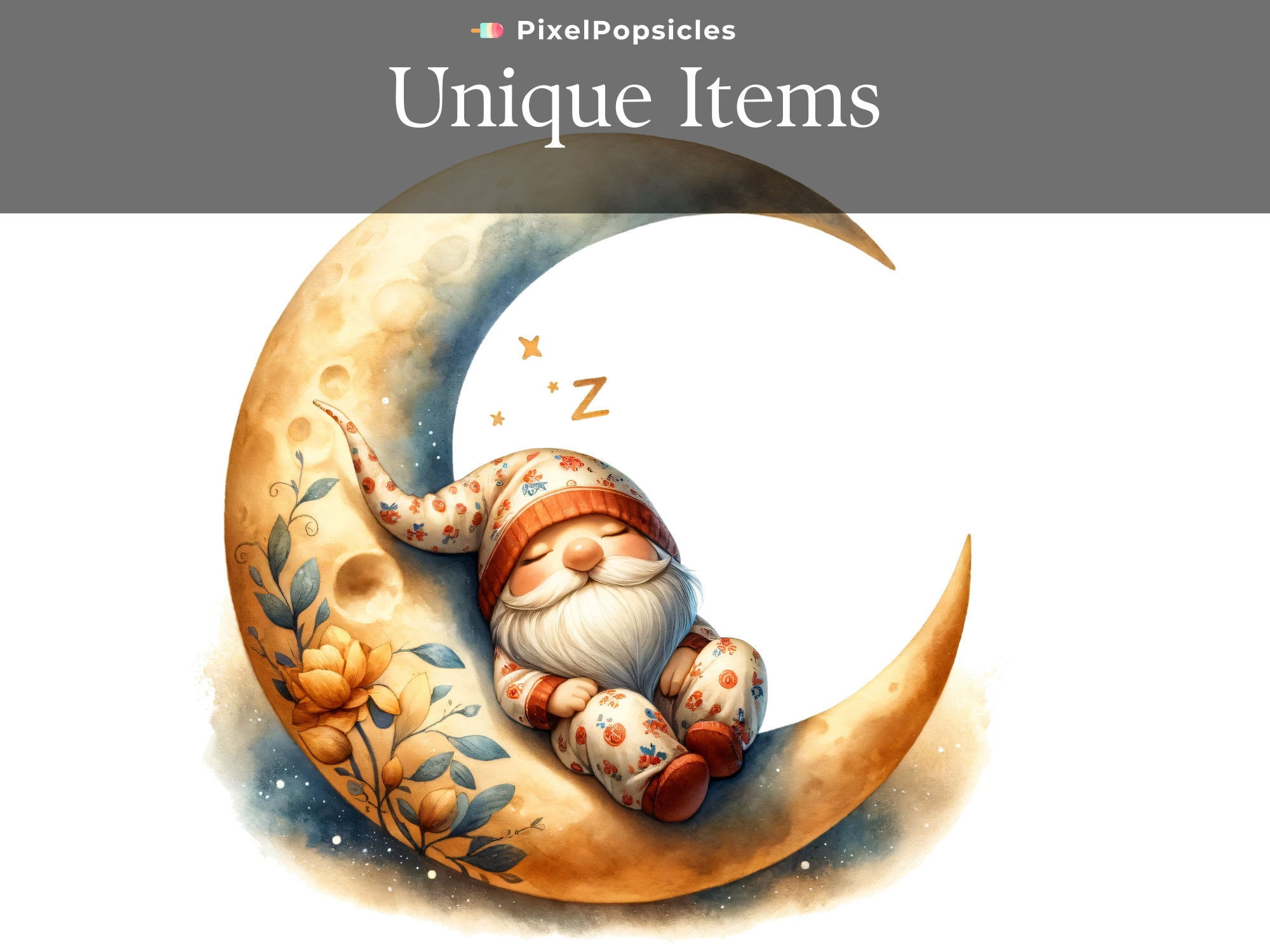 12 Sleeping Gnome Clipart, Gnome Clip Art PNG Watercolor, Junk Journal, Card Making Gift Tag ...