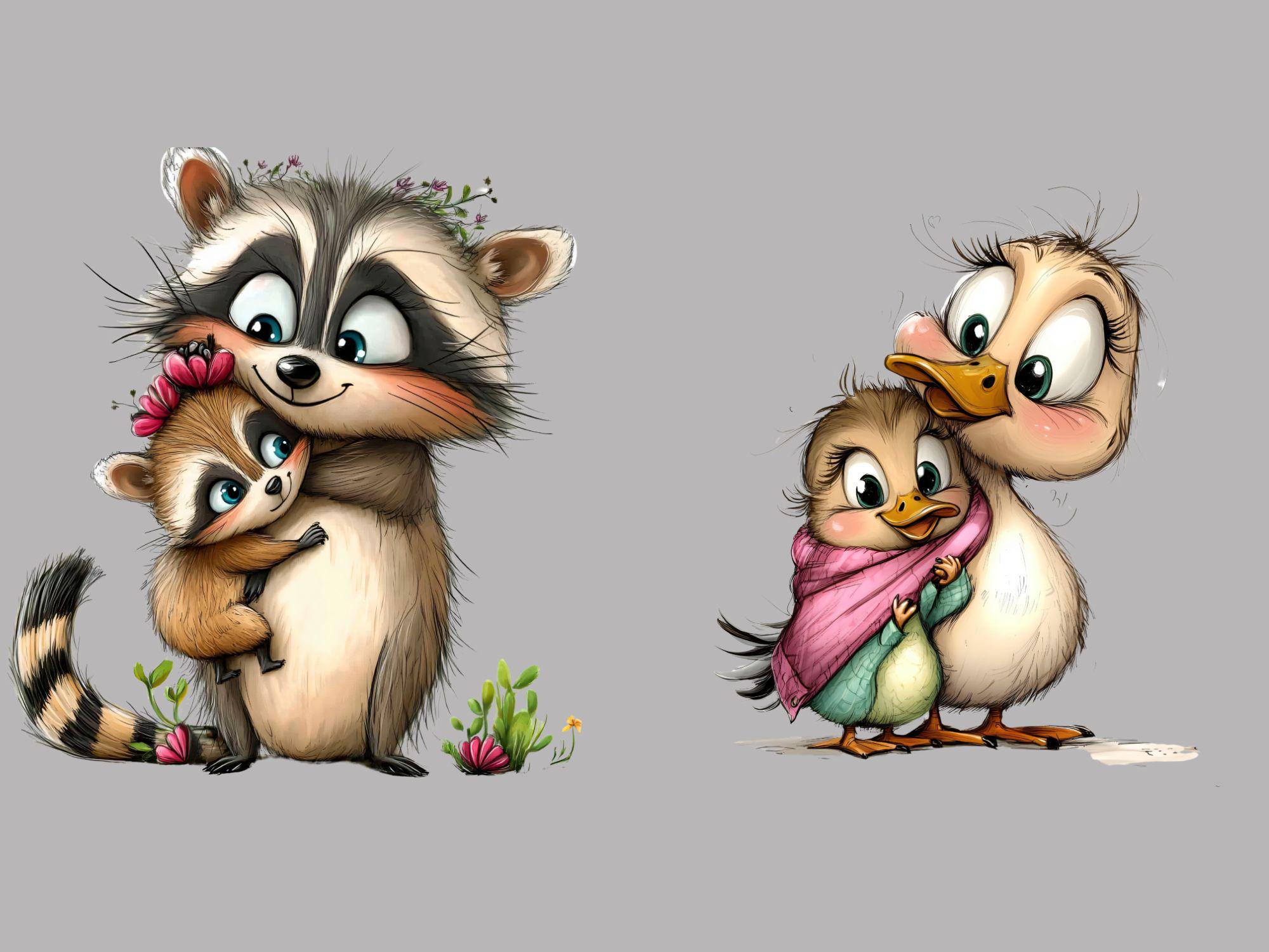 Watercolor Mom Baby Animal Clipart: Mother's Day PNG Illustrations ...