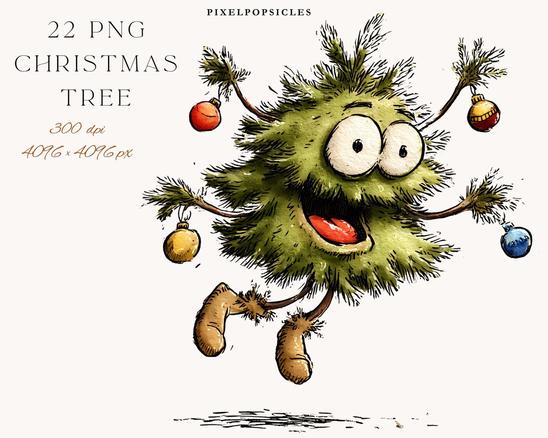 Quirky Christmas Tree Clipart: Festive PNG Graphics (digital Download ...