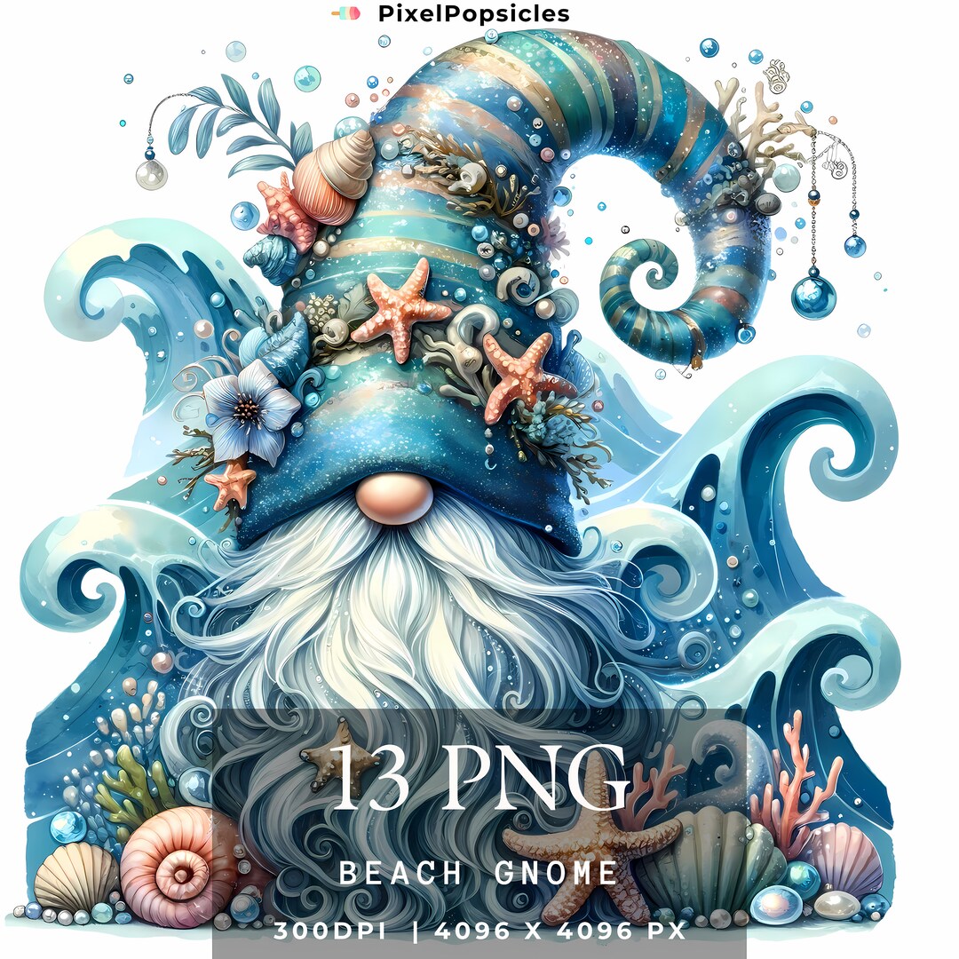 Beach Gnome Clipart, 13 PNG Summer Watercolor, Junk Journal, Card ...