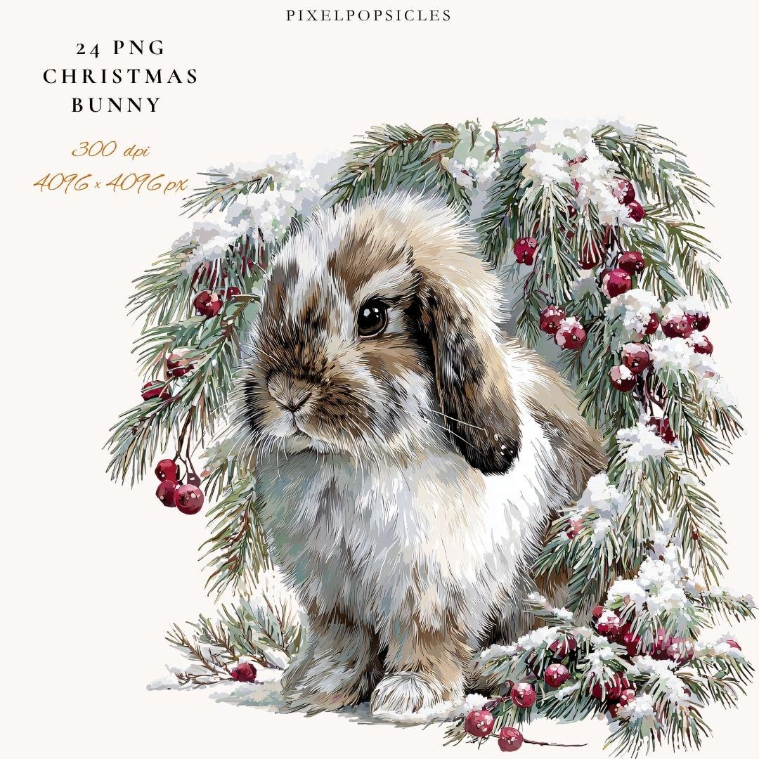 Christmas Bunny Clipart: Winter Holiday Forest Animals (PNG JPG) 1# - Etsy