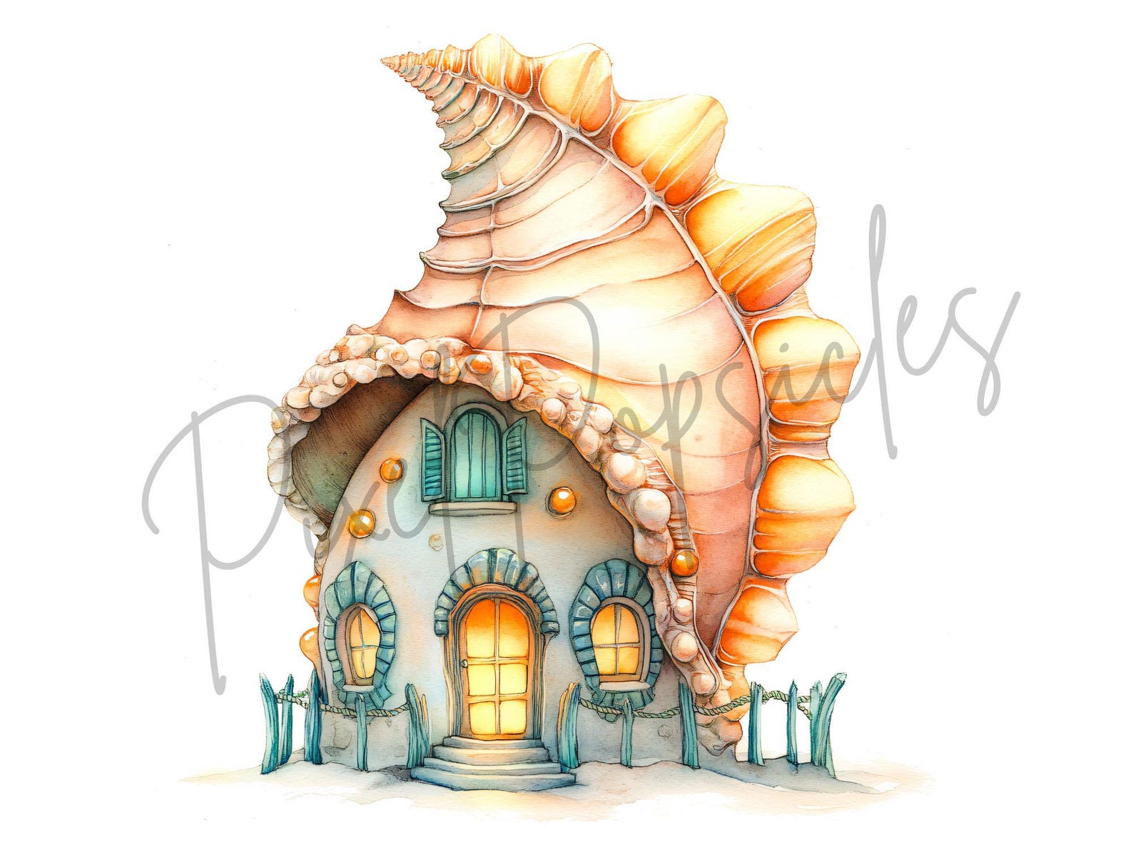 Whimsical Clam Shell House Clipart: Fantasy Ocean Cottage PNG (digital ...