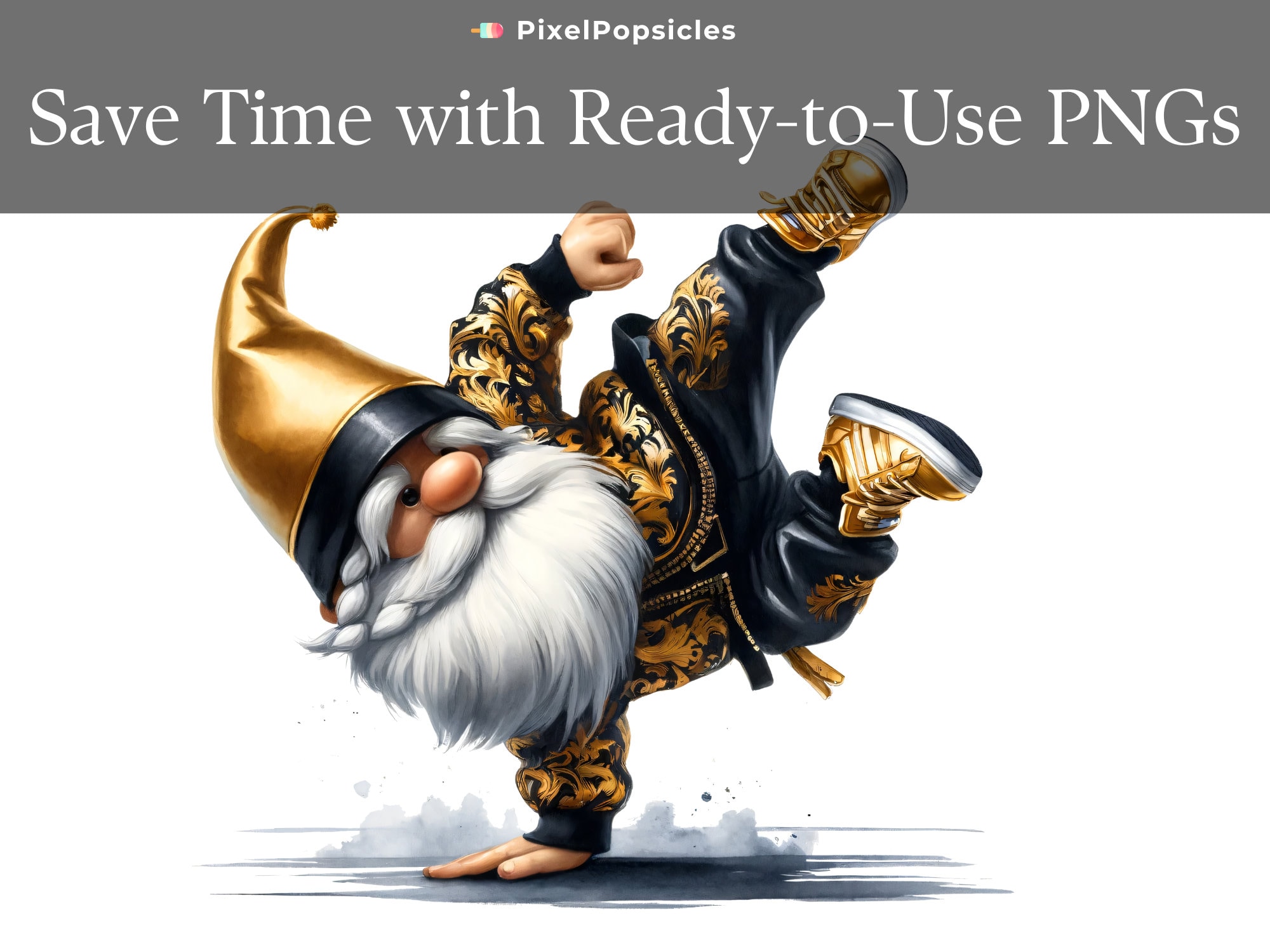 Break Dancing Gnomes Clipart 15 PNG Set, Joyful Dancing Gnome Clipart ...