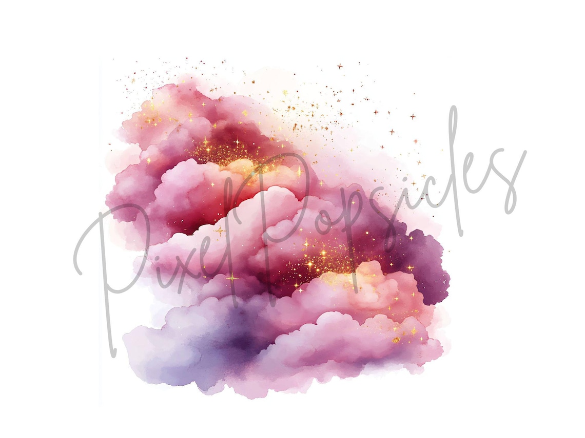 Pink Clouds Clipart: Watercolor Magic Clouds JPG (digital Download) - Etsy