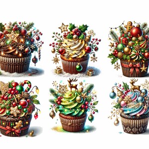 Christmas Cupcakes Clipart 12 PNG Bundle, Elegant Treats Transparent ...