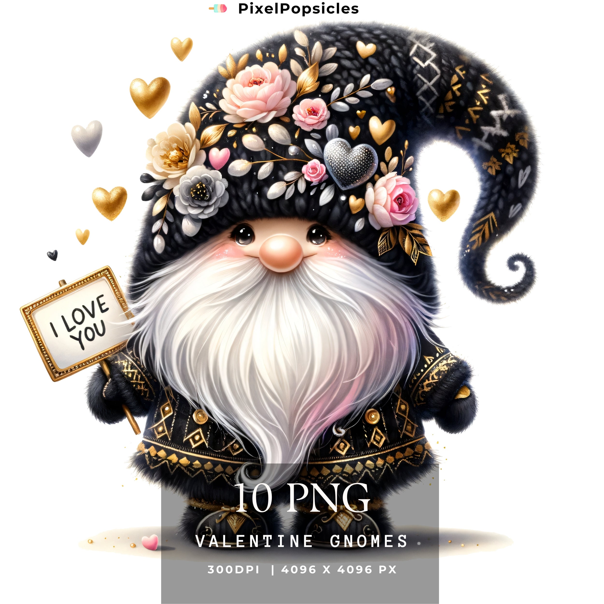 10 Elegant Valentines Gnome Clipart Bundle, Valentines Png Graphics ...