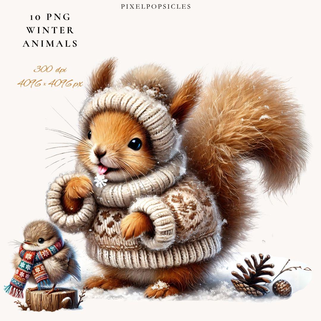 Winter Animals Clipart, Digital Watercolor Illustrations for Christmas ...