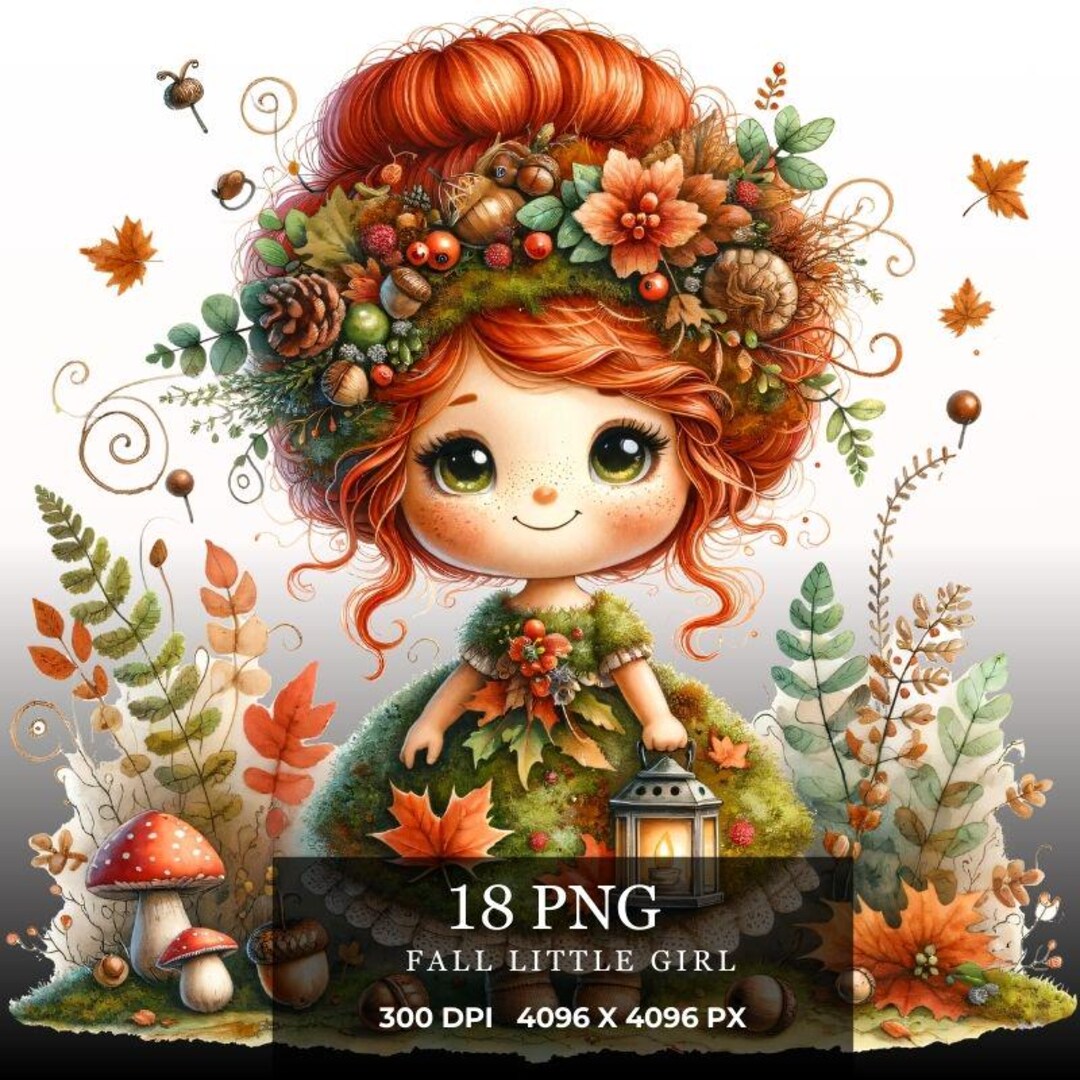 18 Fall Little Girl Watercolor Autumn Clipart Bundle, Cozy Fall Clipart ...