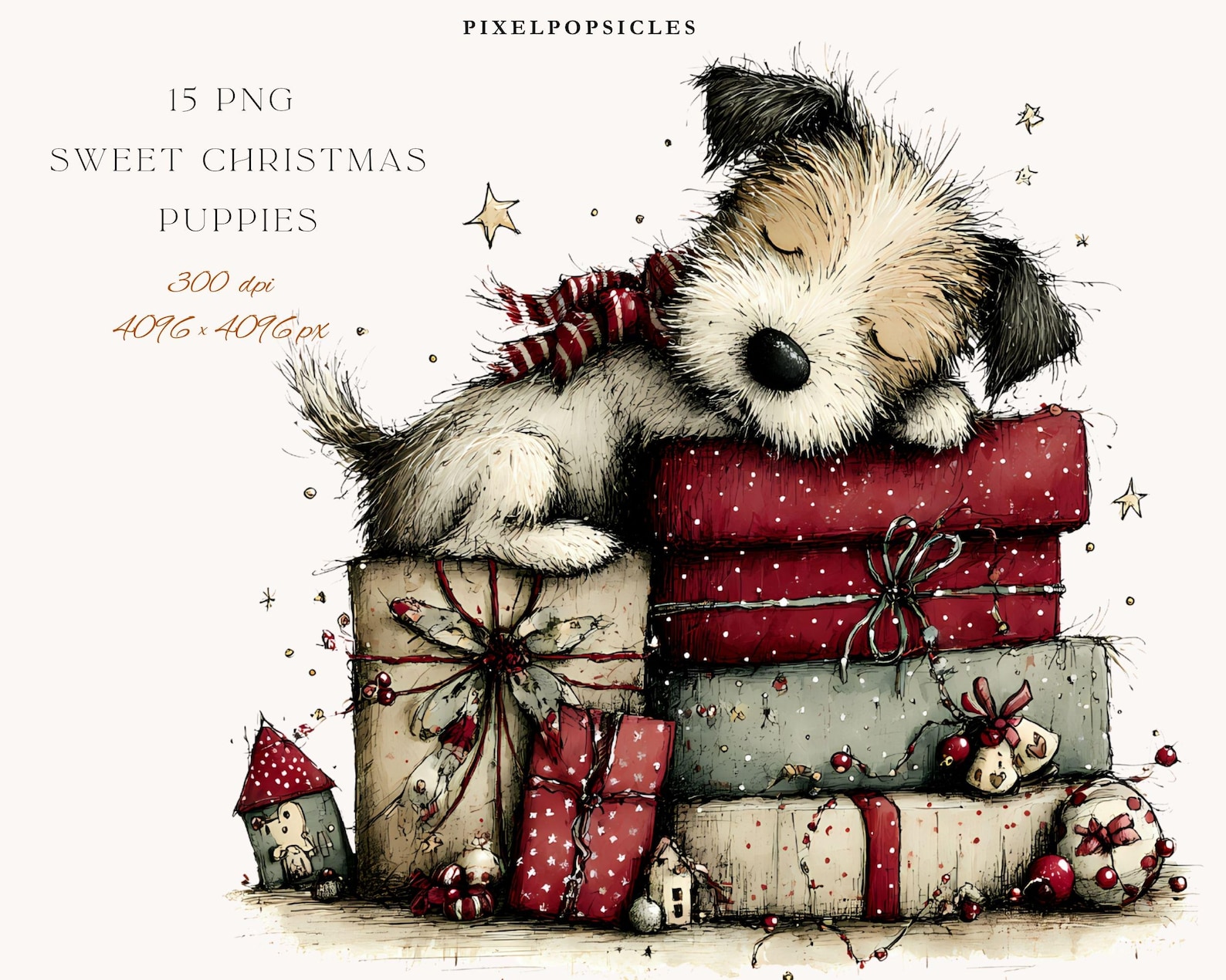 Watercolor Christmas Puppies Clipart: Holiday Puppy PNG (digital ...