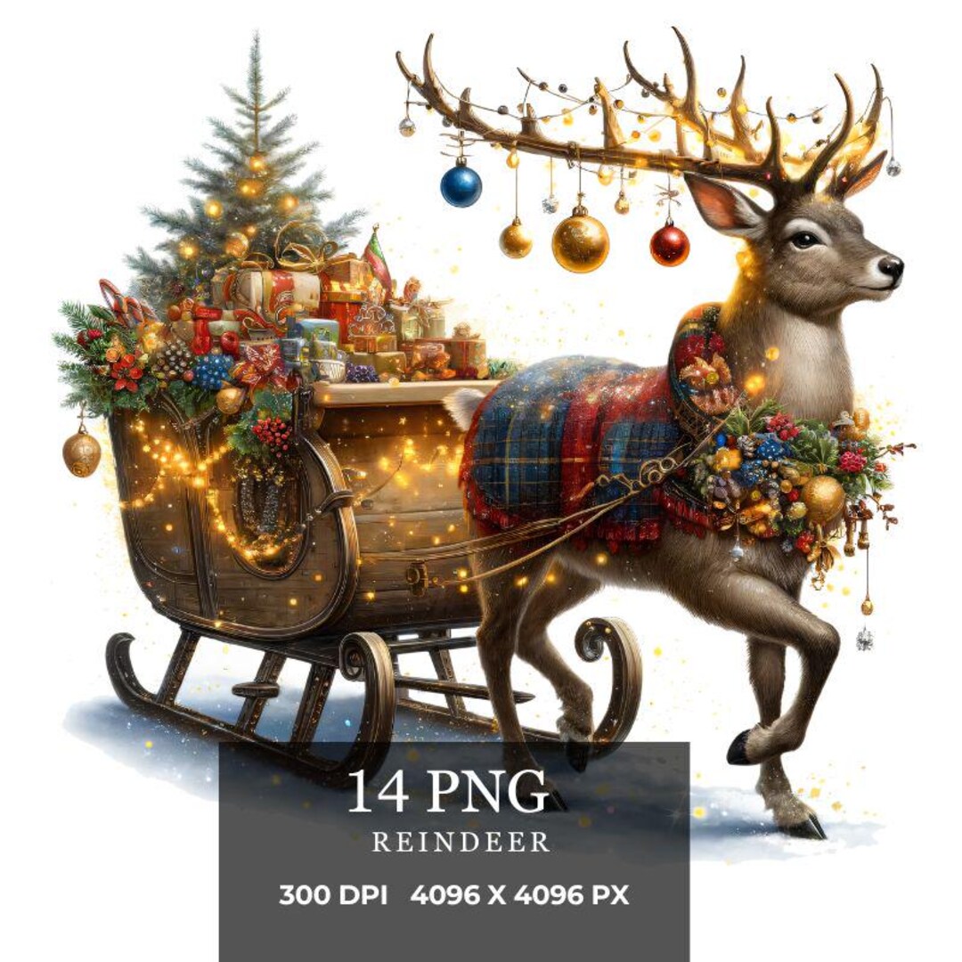 Christmas Reindeer Set Clipart - 14 High Quality PNG, Digital Paper ...