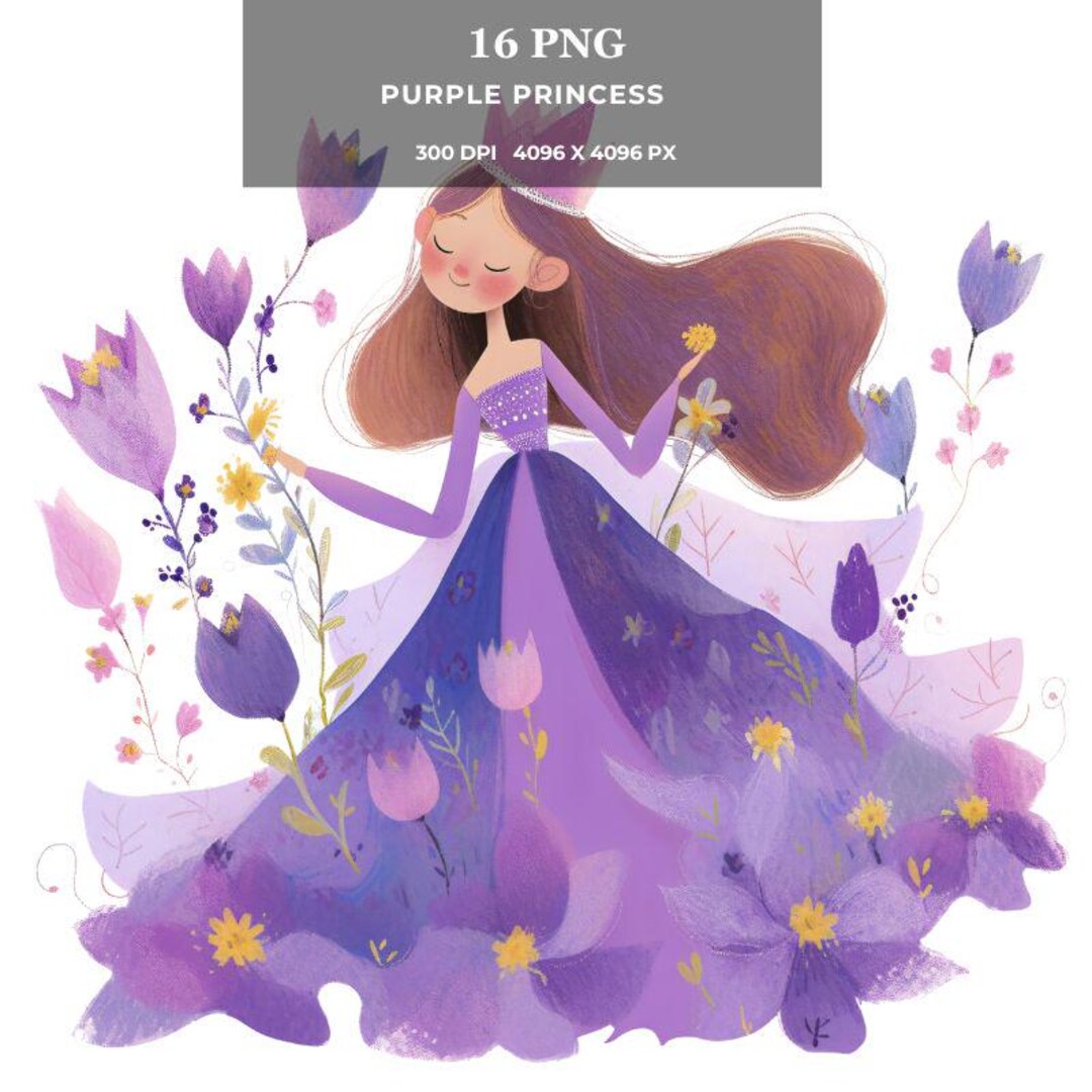 Sweet Purple Princess Clipart – Whimsical Fairytale PNG, Cute Fantasy ...