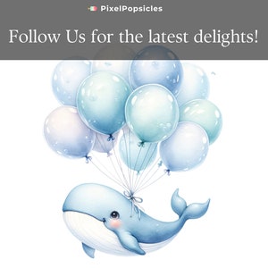Flying Whale With Balloons PNG: Floral Nursery Decor (digital Download ...