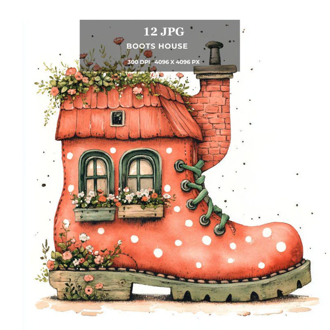 Whimsical Boot House Clipart: Fairytale Cottage Digital Art (JPG) - Etsy