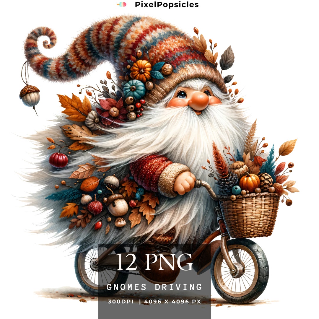 12 Funny Gnomes | Gnomes Driving Png, Watercolor Clipart, Laughing ...