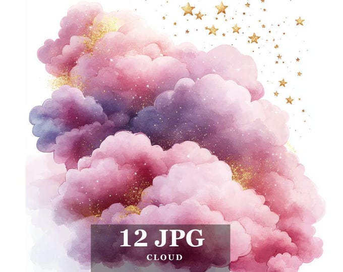 Pink Watercolor Clouds Clipart: PNG Images for Commercial Use (digital ...
