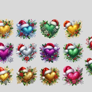 Festive Christmas Heart Clipart Bundle - 14 PNG Files, Junk Journals ...