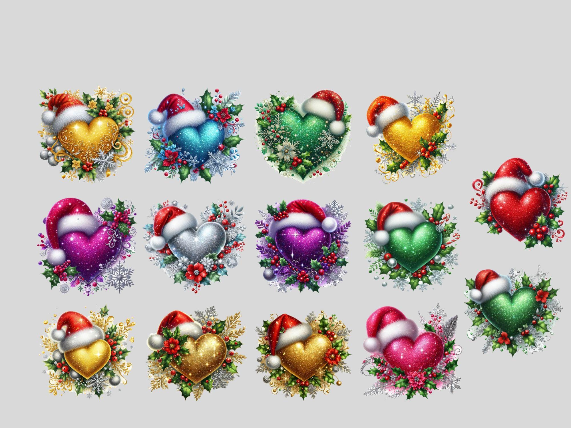 Festive Christmas Heart Clipart Bundle - 14 PNG Files, Junk Journals ...