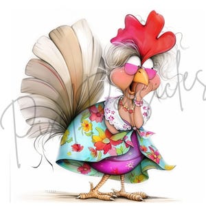 Chicken on the Beach Clipart, Funny Summer Hen JPG, Cute Cartoon Farm ...